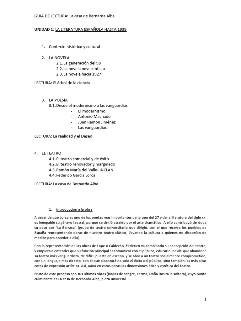 Guía de Lectura La Casa de Bernarda Alba | PDF