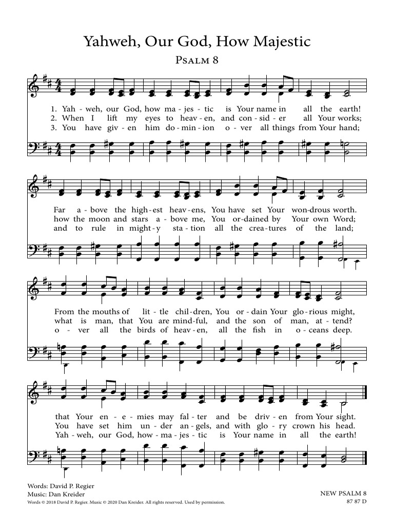 Yahweh+Our+God+How+Majestic+ (Ps+8) Regier | PDF