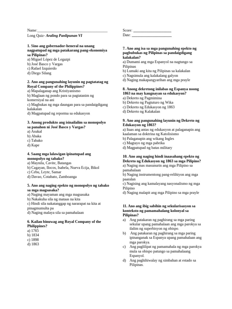 Long Quiz (AP 6) | PDF
