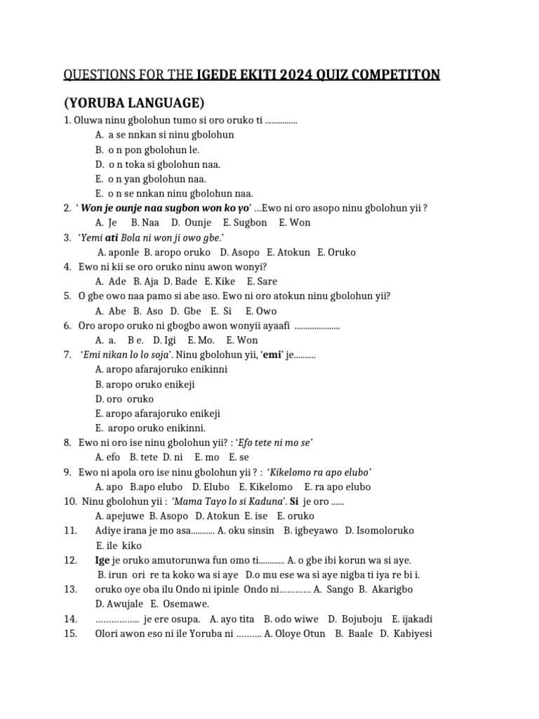 Yoruba Quiz | PDF