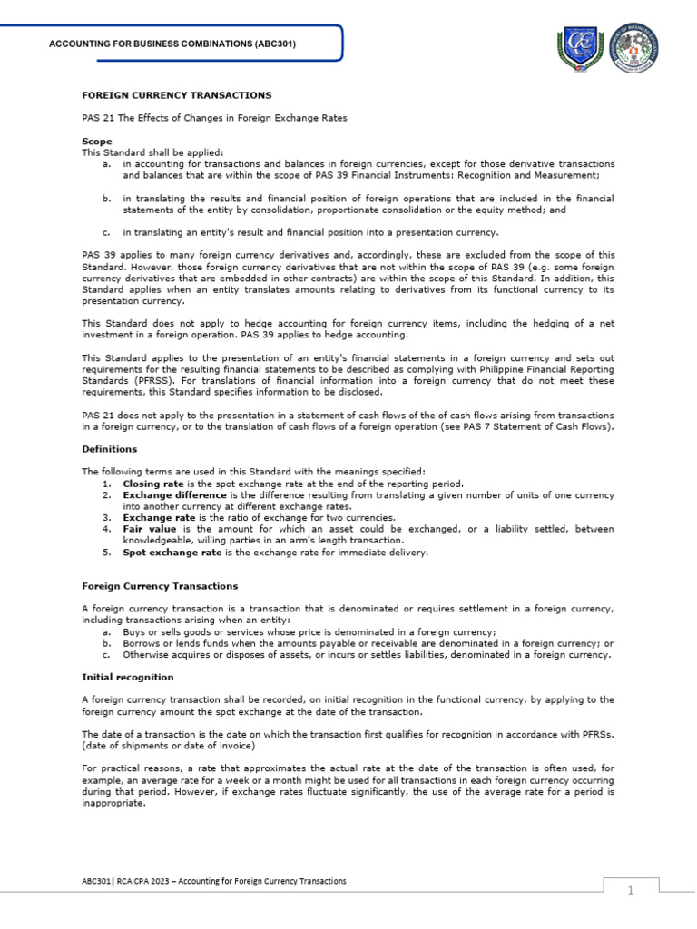 Foreign Currency Transactions: Accounting For Business Combinations (Abc301) | PDF