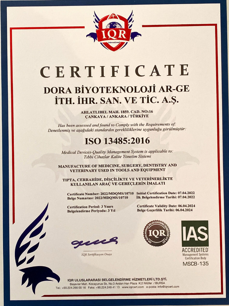 Dora Biotechnology - ISO 13485 | PDF