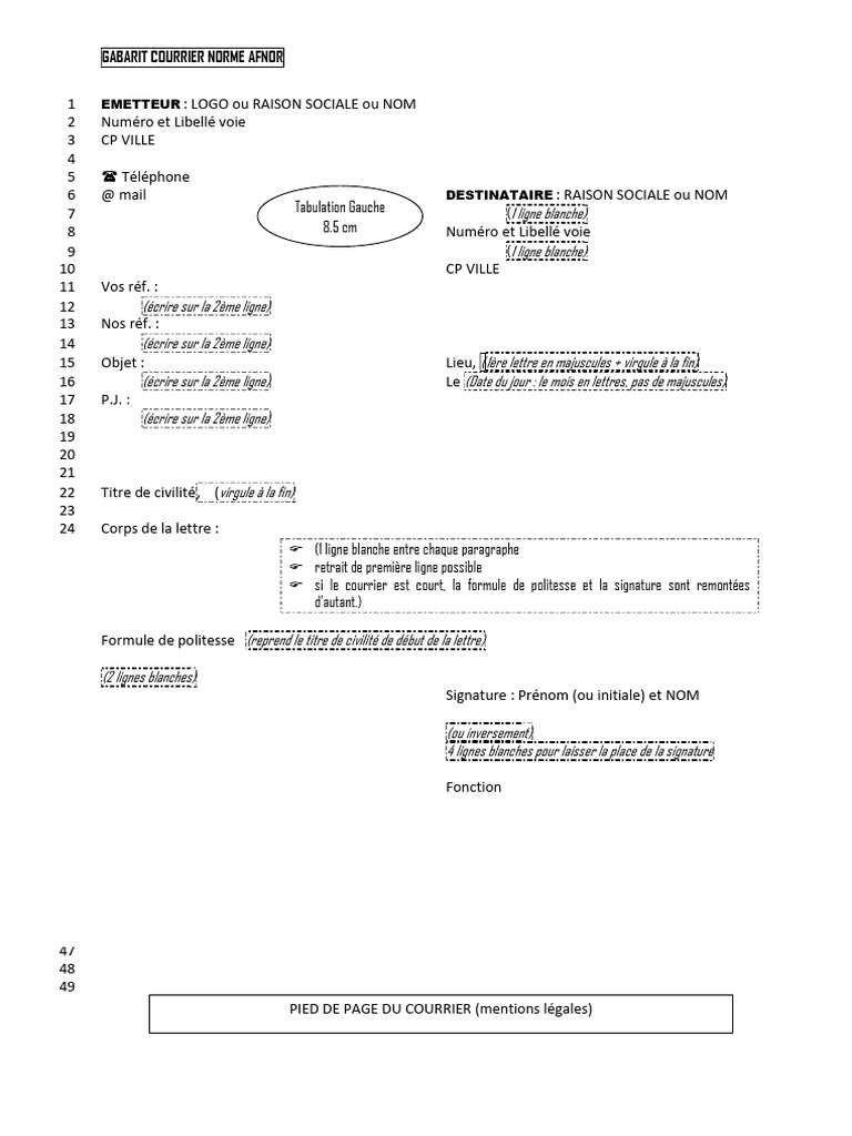 Nouveau GABARIT Pour Saisie Courrier NORME AFNOR | PDF