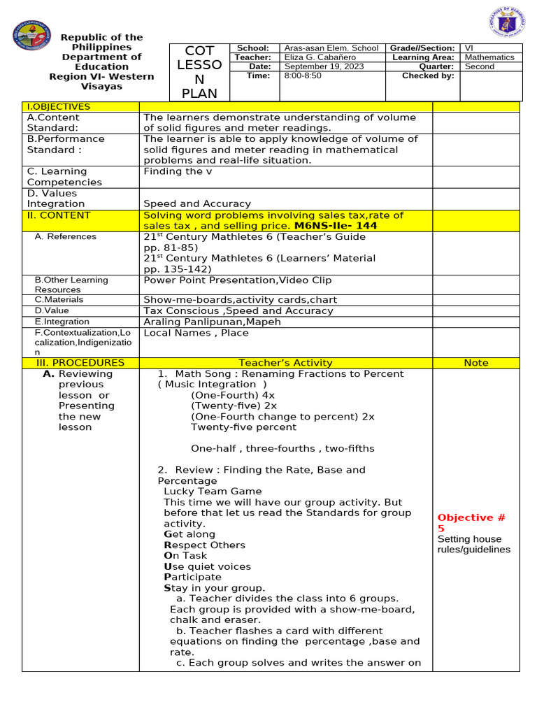 COT LESSON PLAN.FINAL2 | PDF