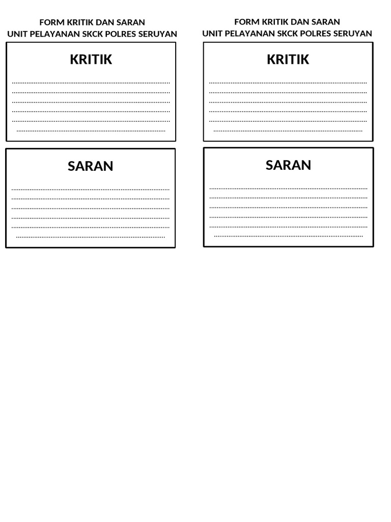 FORM KRITIK DAN SARAN | PDF