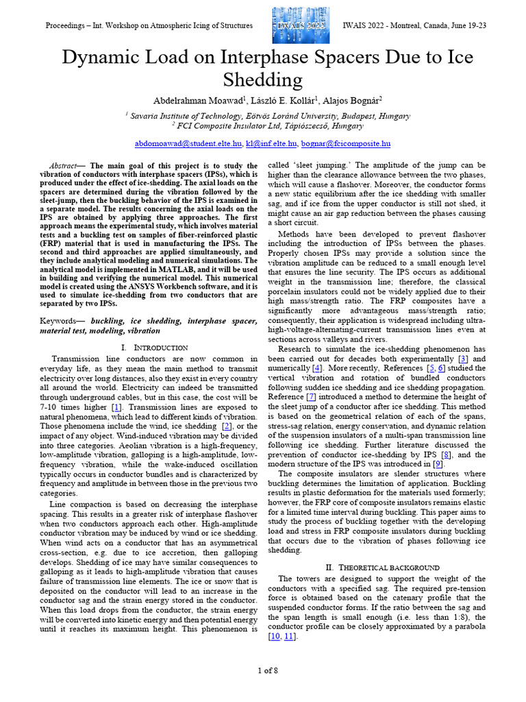 Dynamic Load On Interphase Spacers Due To Ice Shedding | PDF