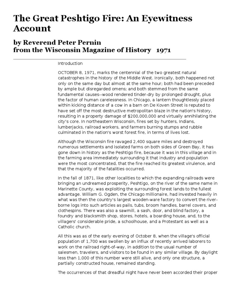 The Great Peshtigo Fire | PDF | Wound | Wisconsin