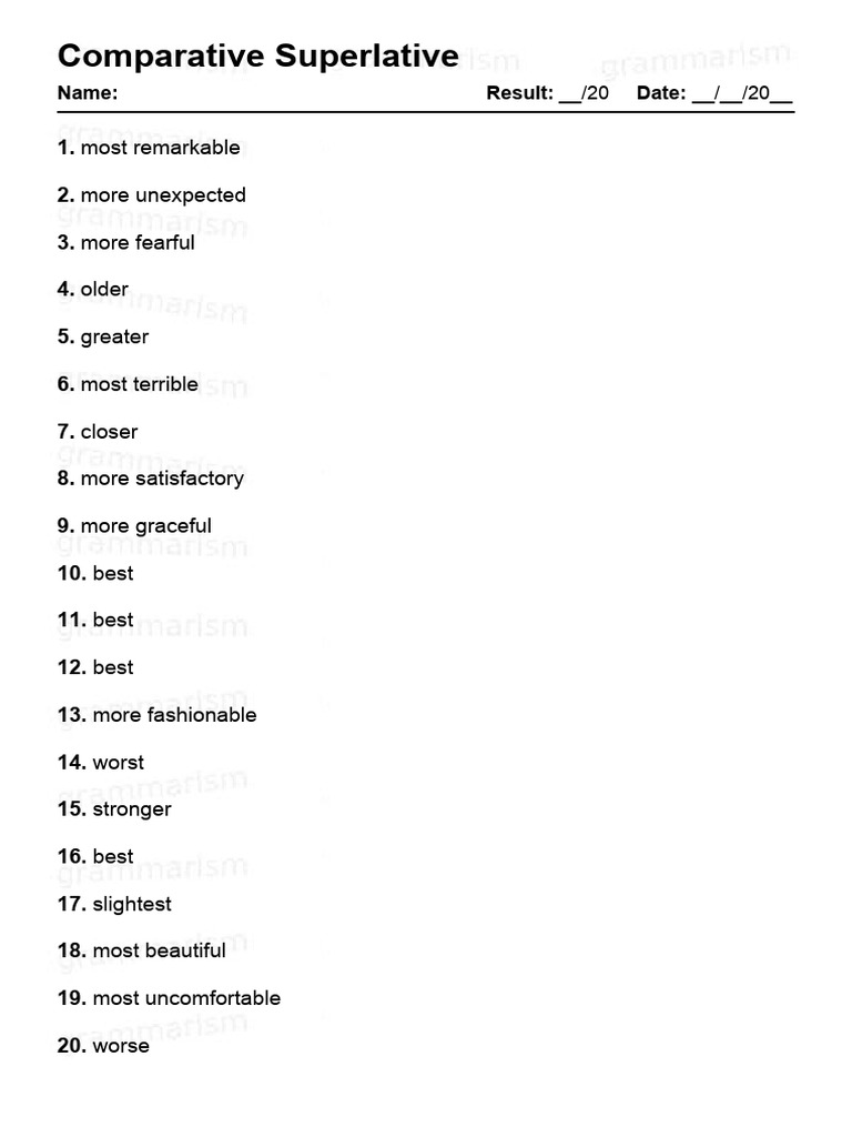 Grammarism Comparative Superlative Test 5 Answers 2460249 | PDF