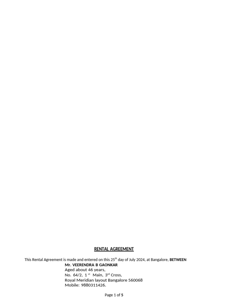Rental Agreement Flat 24 Ayush | PDF