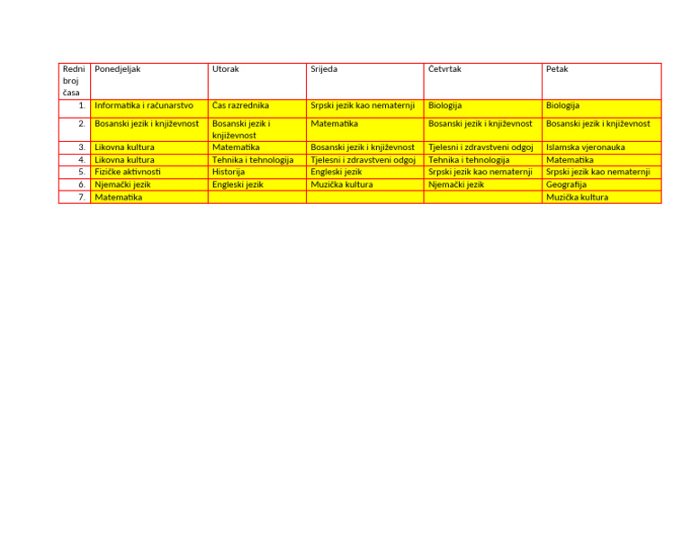 Raspored Časova | PDF