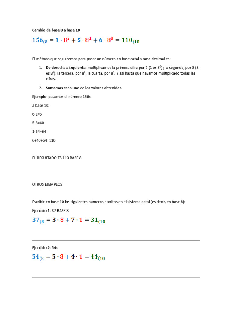 Conversión de Base 8 a Base 10 | PDF | Informática | Tecnología