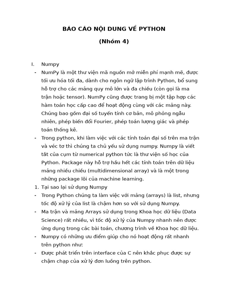 BÁO CÁO NỘI DUNG VỀ PYTHON | PDF