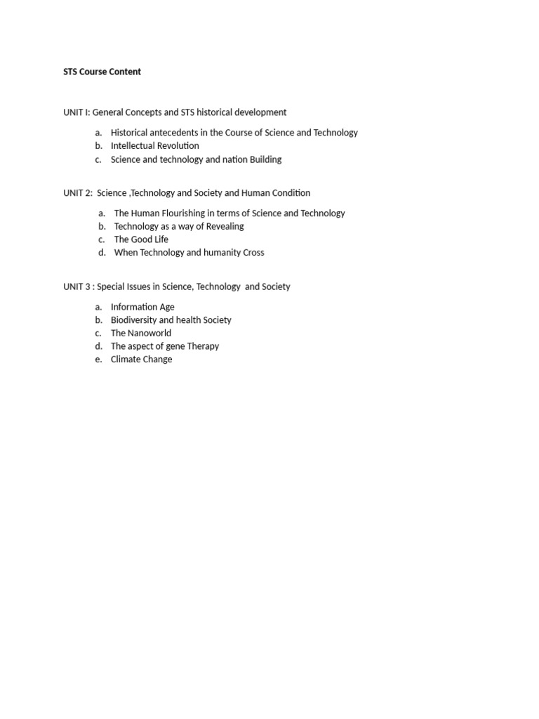 STS Course Content | PDF