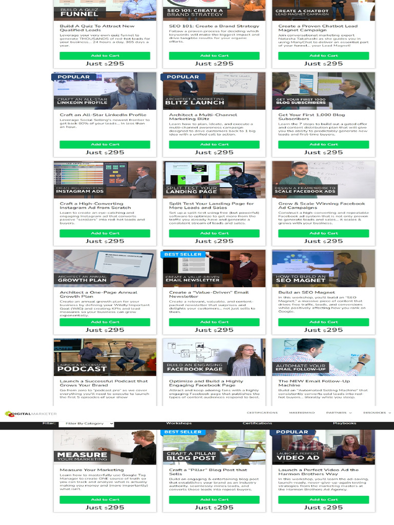 Digitalmarketer Work Shops - List | PDF