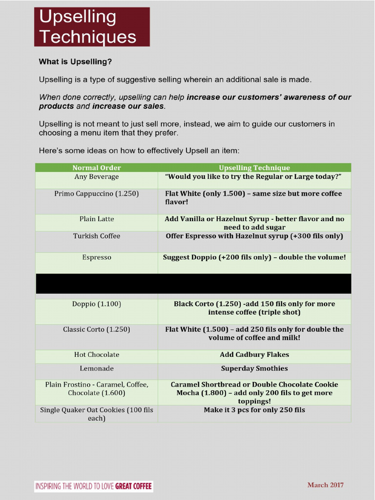 UPSELLING TECHNIQUES Word | PDF
