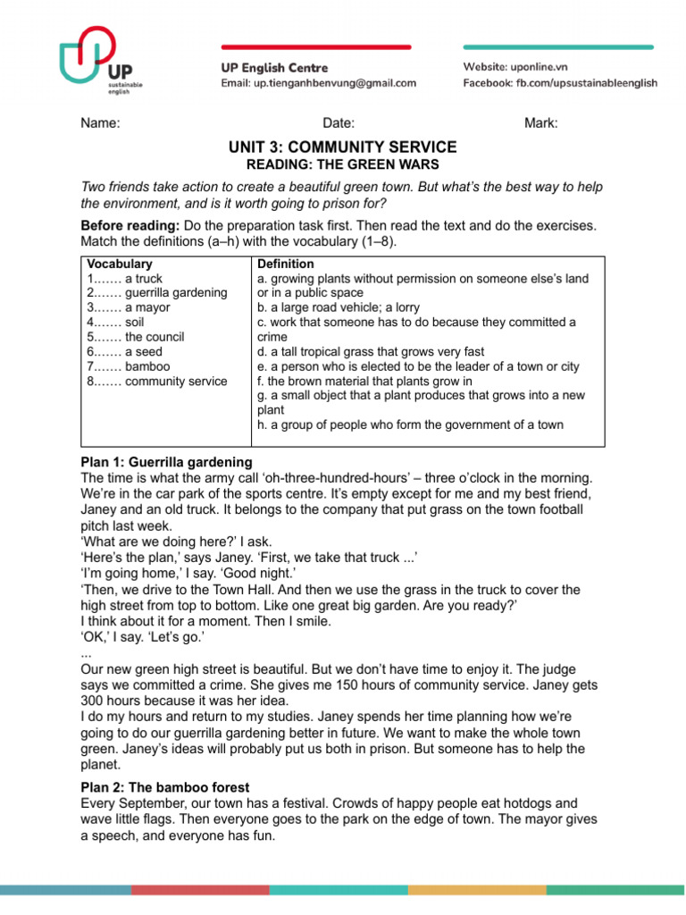 Unit 3: Community Service: Reading: The Green Wars | PDF