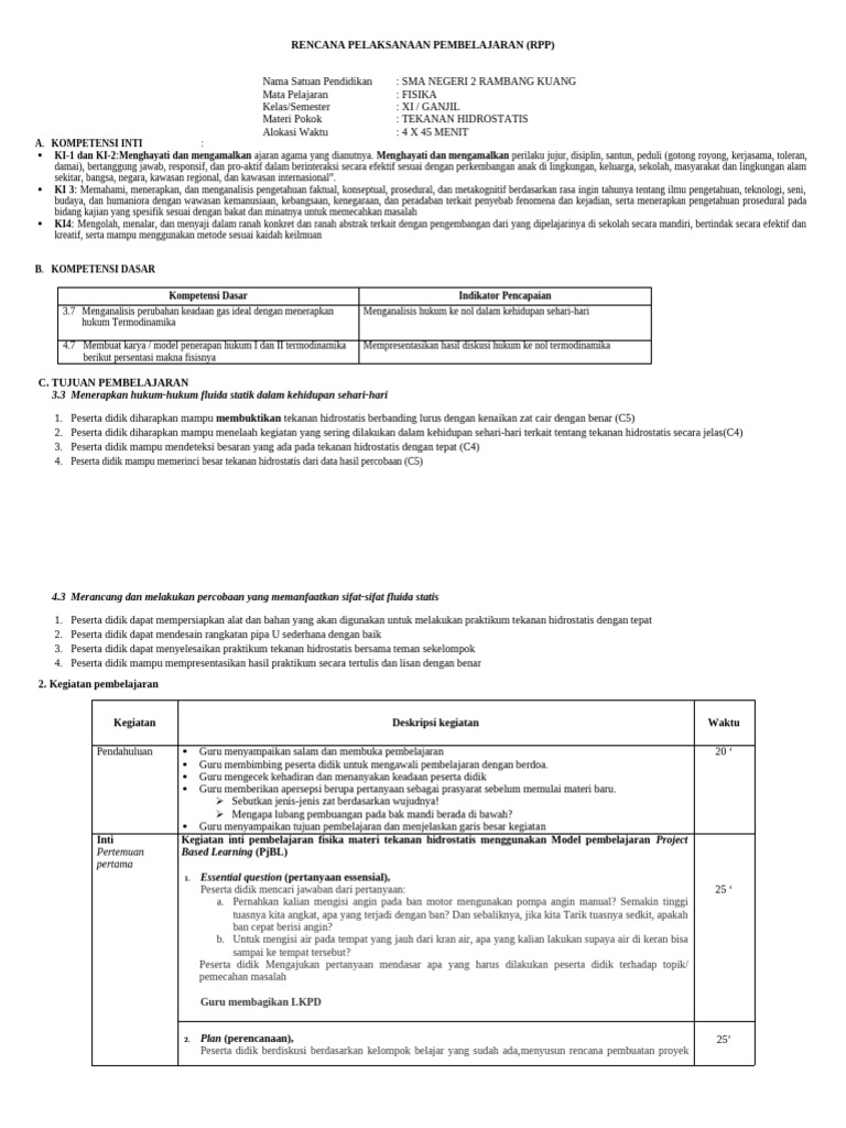 Rencana Pelaksanaan Pembelajaran (RPP) | PDF