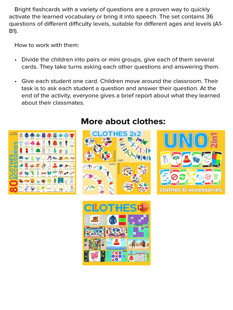 Clothes Speaking Cards Language | PDF
