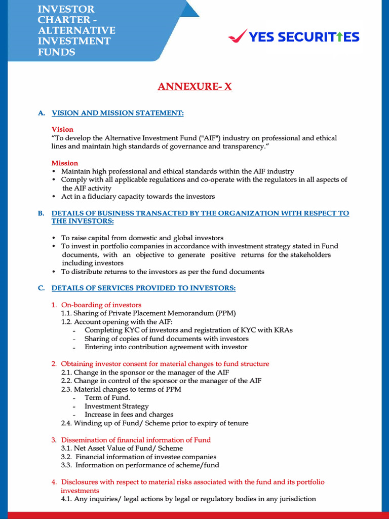 Investor Charter Alternative Investment Funds (AIF) | PDF