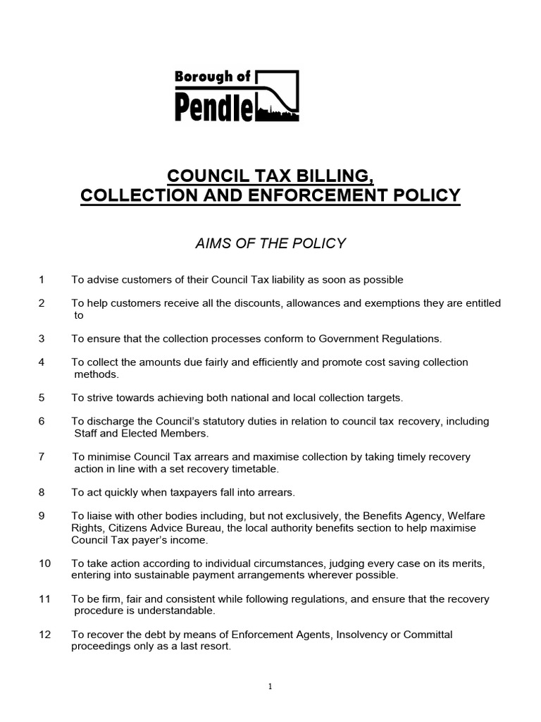 Council Tax Billing Collection Enforcement Policy JULY 2024 | PDF