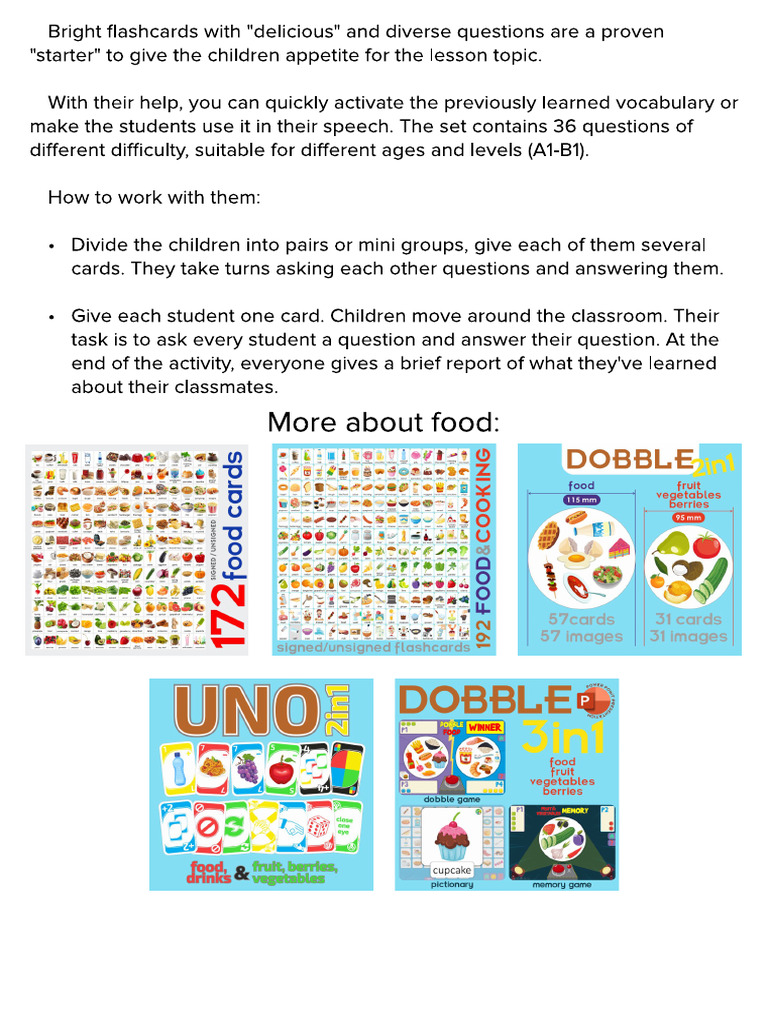 Food Speaking Cards Language | PDF