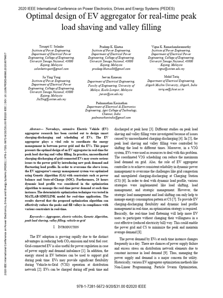 Optimal Design of EV Aggregator For Real-Time Peak Load Shaving and Valley Filling | PDF