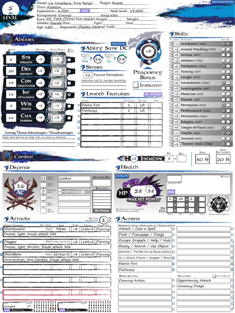Lia Amastacia Character Sheet | PDF
