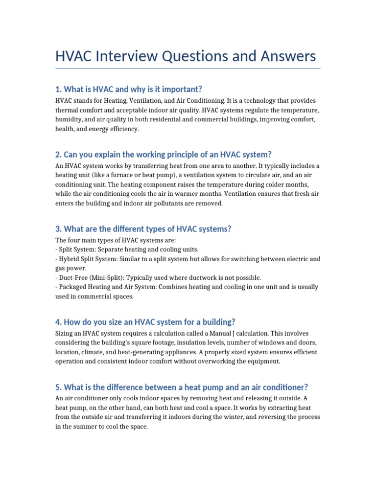 HVAC Interview Questions | PDF | Air Conditioning | Home & Garden