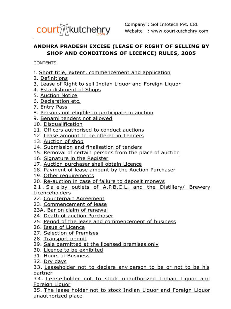 Andhra Pradesh Excise (Lease of Right of Selling by Shop and Conditions ...