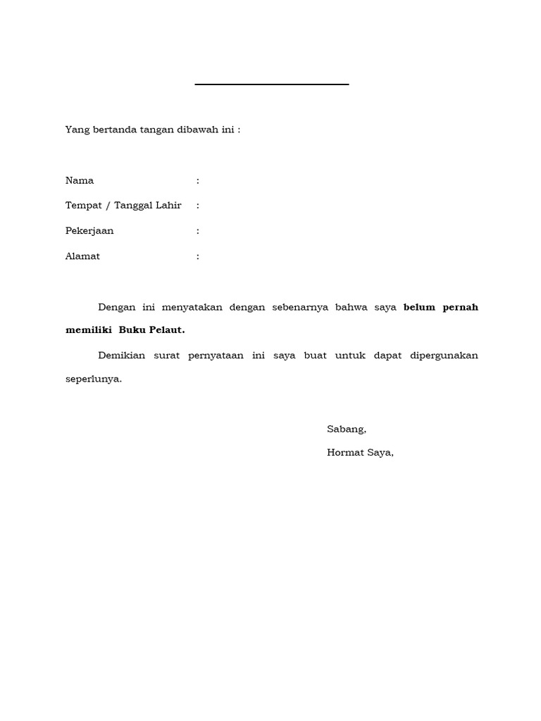 Surat Pernyataan Buku Pelaut | PDF