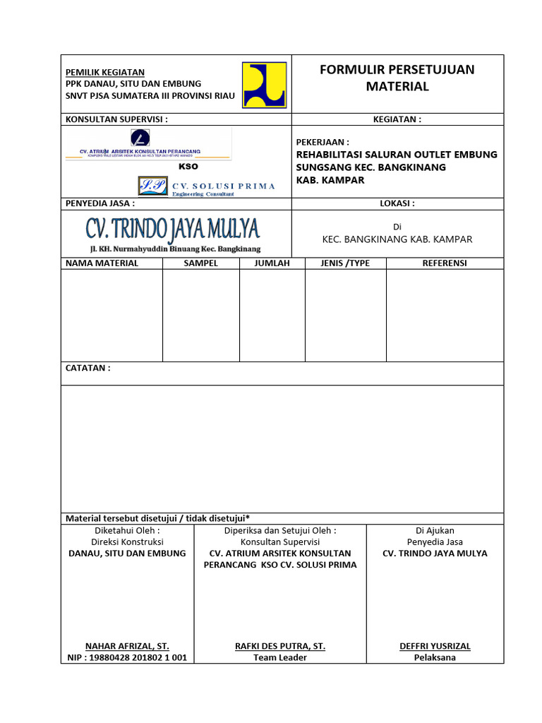 Form Persetujuan Material | PDF