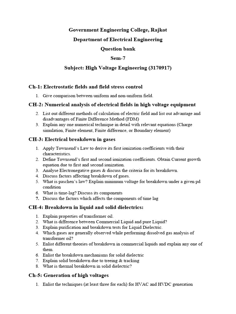 HVE-Question Bank | PDF | Electrical Breakdown | High Voltage