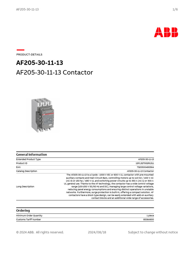 AF205-30-11-13 Contactor | PDF
