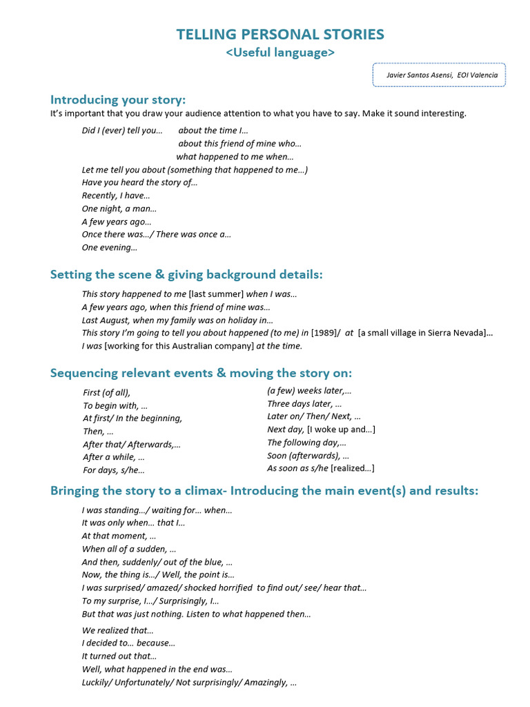 Storytelling Useful Language | PDF | Language Arts & Discipline | Self ...