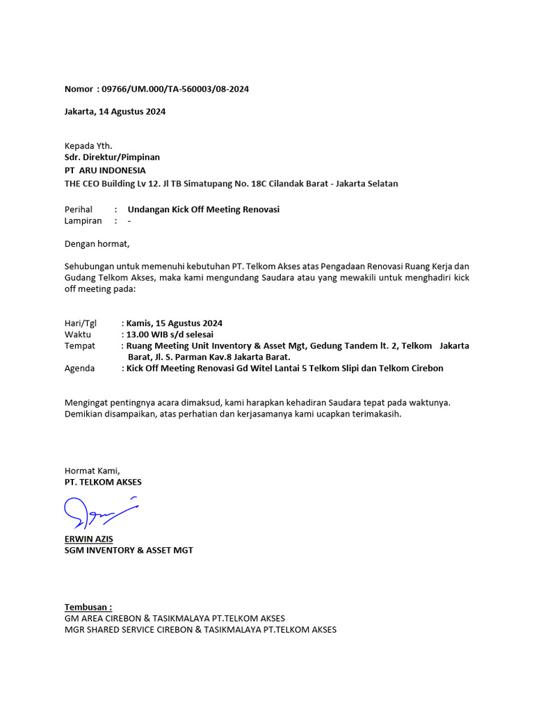 Undangan Kick Off Meeting Renovasi Tahun 2024 | PDF