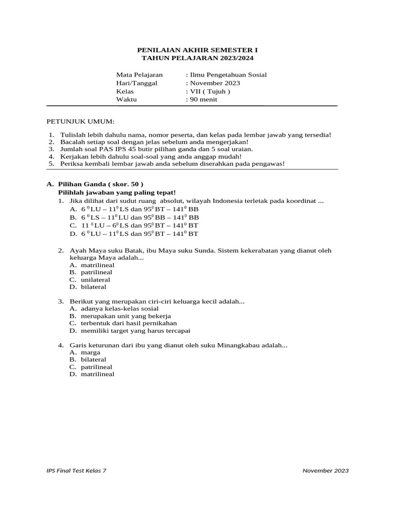 Final Test IPS 7 November 2023 | PDF