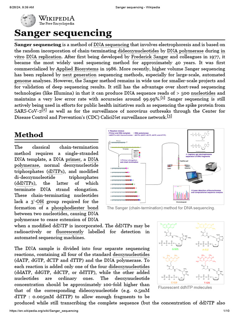 Sanger Sequencing - Wikipedia | PDF