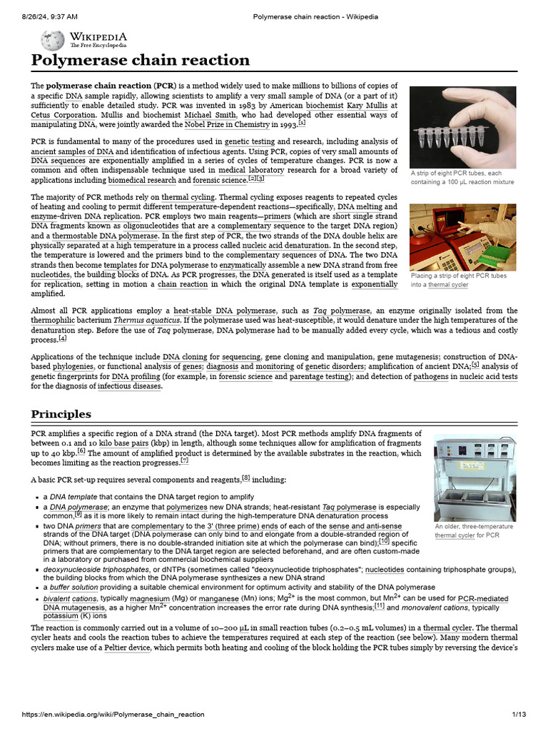 Polymerase Chain Reaction - Wikipedia | PDF