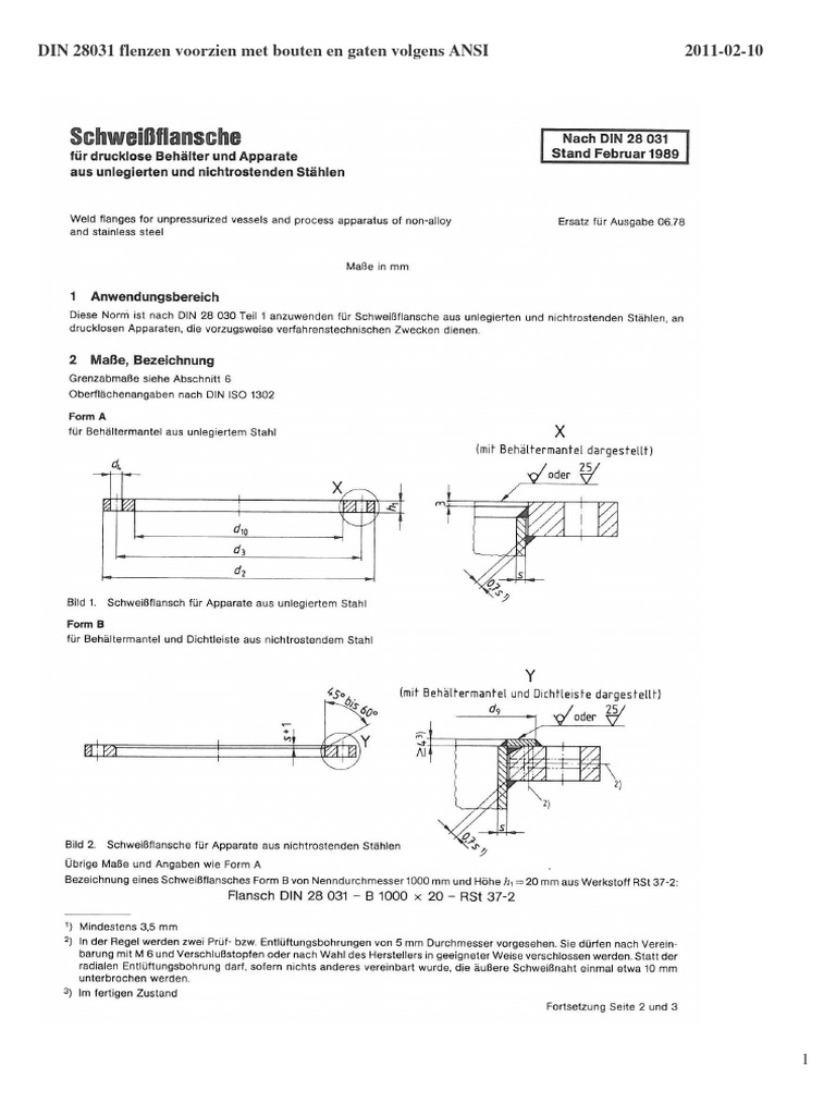 DIN 28031 Flenzen Voorzien Met Bouten en Gaten Volgens ANSI | PDF