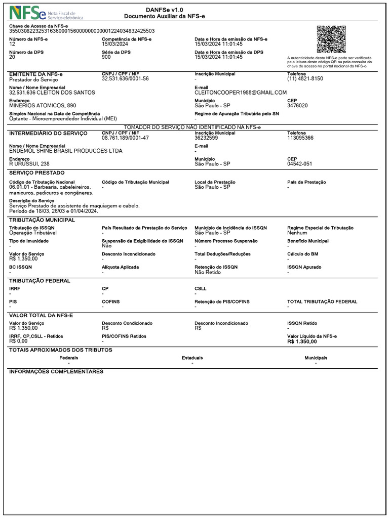 A Autenticidade Desta NFS-e Pode Ser Verificada Pela Leitura Deste Código QR Ou Pela Consulta Da ...