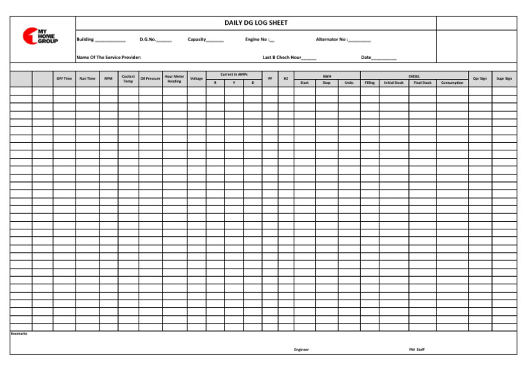 Daily DG Log Sheet | PDF