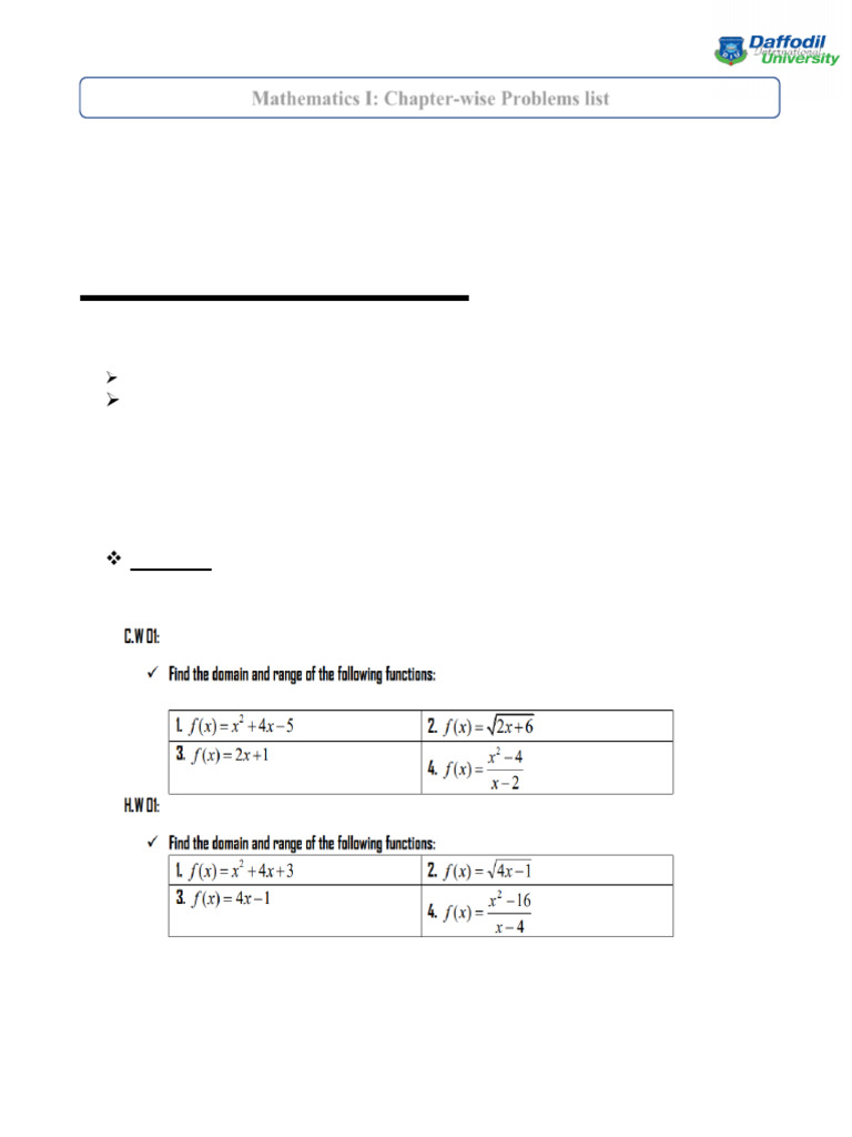 MAT101 - Problem List | PDF