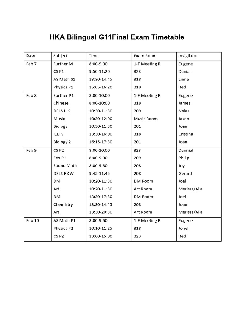 A Level Final Exam Invigilation 2022-2023 Autumn | PDF