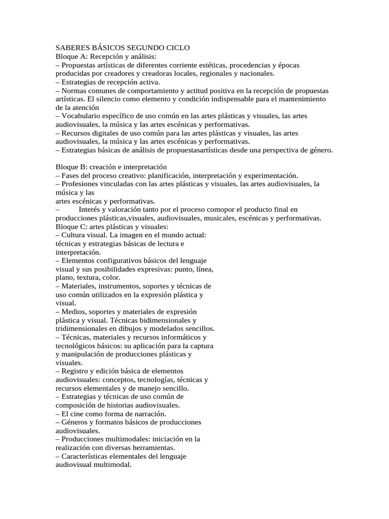 Saberes Básicos Segundo Ciclo y Tercer Ciclo | PDF