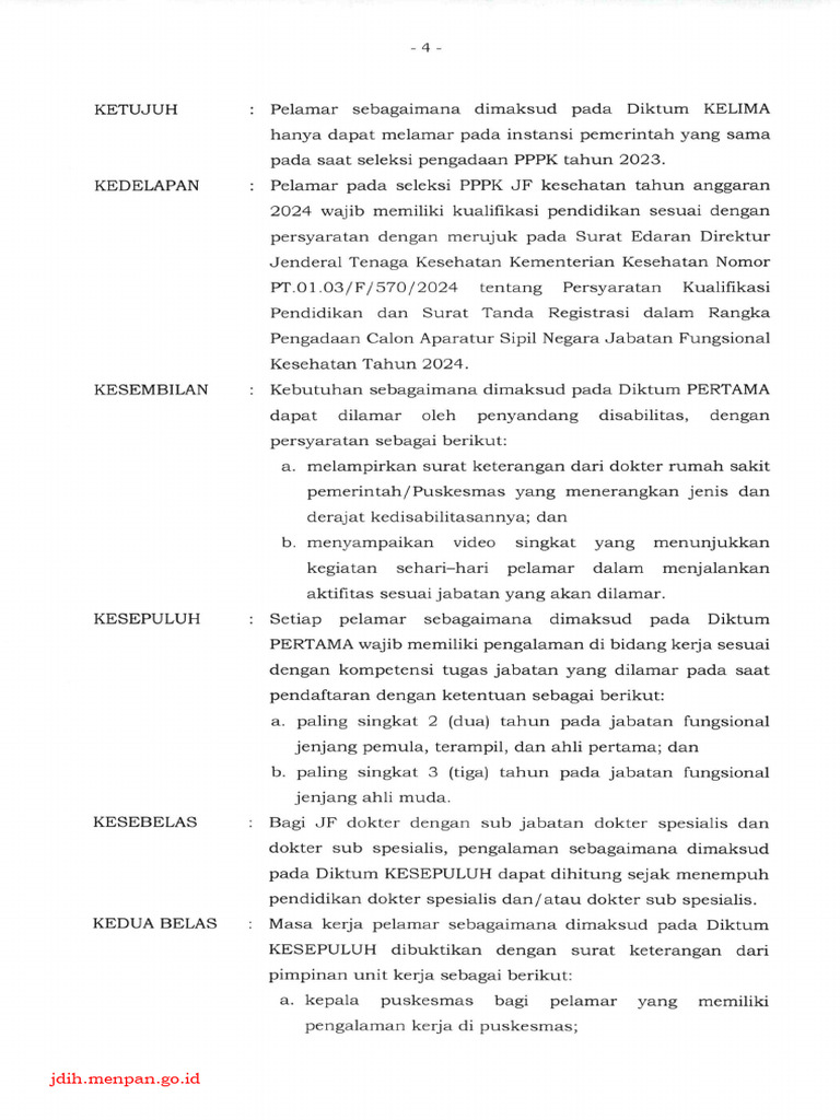 349 - 2024 - Kepmenpanrb Tentang Mekanisme Seleksi PPPK Untuk JF Kesehatan Ta 2024 4 | PDF