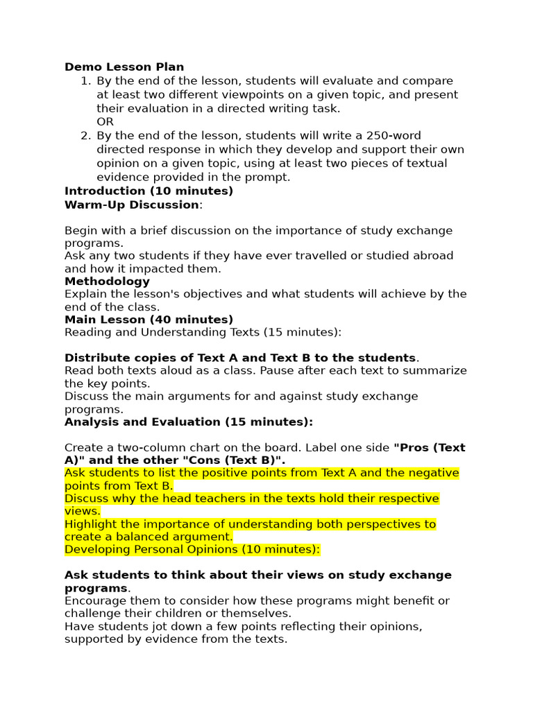 Demo Lesson Plan | PDF
