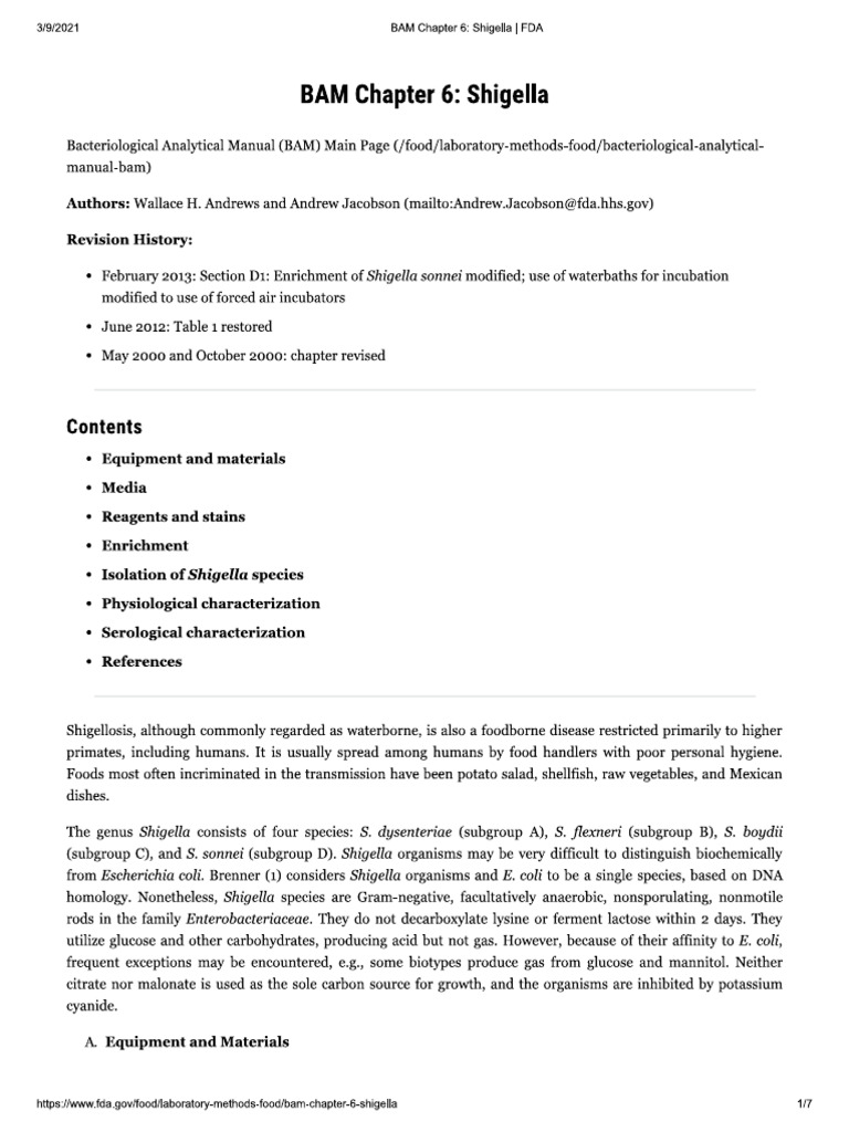 BAM Chapter 6 - Shigella - FDA | PDF