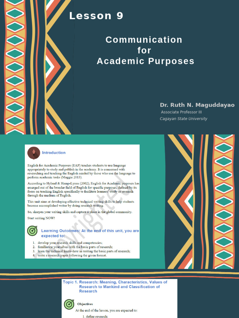 Lesson 9 Communication For Academic Purposes | PDF