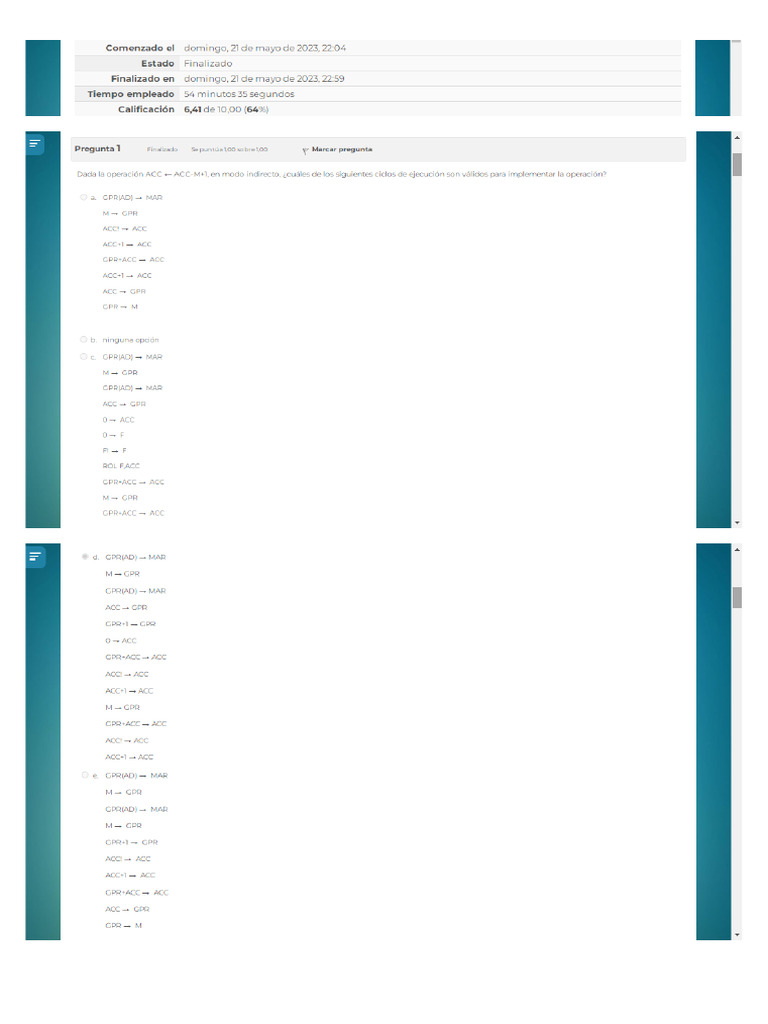 Cuestionario OC Tp 5 Arquitectura 2023 | PDF