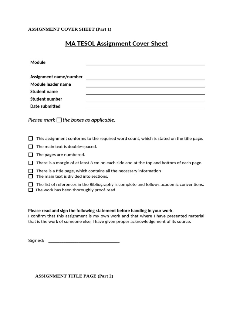 Assignment Cover Sheet | PDF